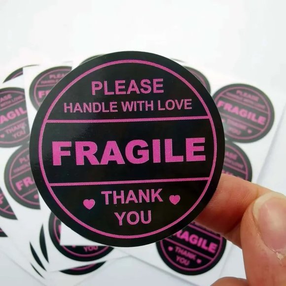 Office | 6pcs Black Pink Fragile Handle With Love Labels Stickers ...